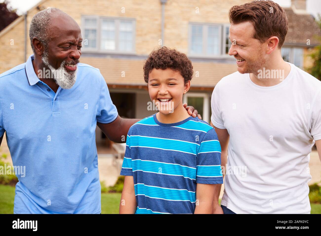 Father With Son And Grandfather From Multi-Generation Mixed Race Family ...