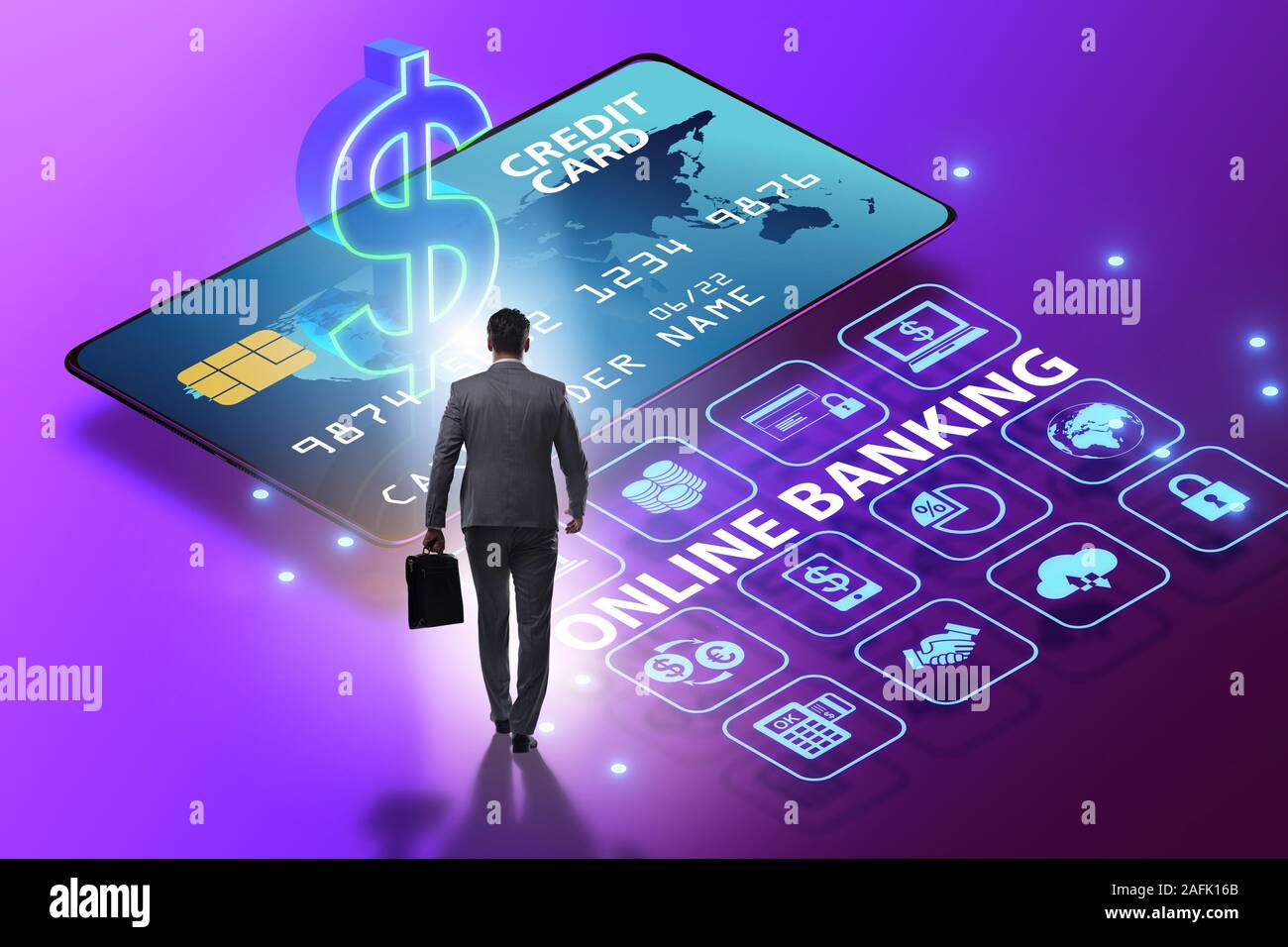 Online banking concept with the businessman Stock Photo - Alamy