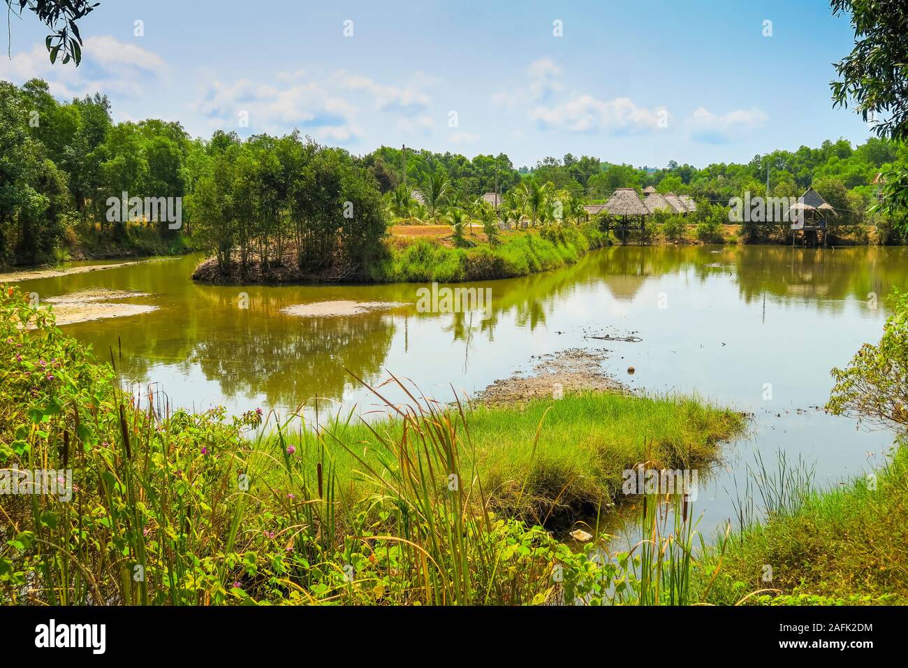 Lake with shaded platforms for fishing & relaxation on the floodplain ...