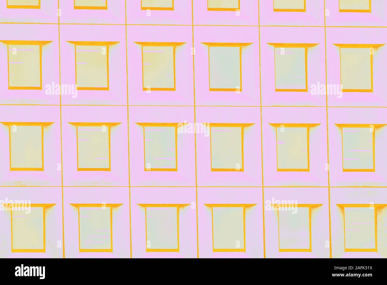 Pale pink wall and yellow orange windows pattern, abstract background ...