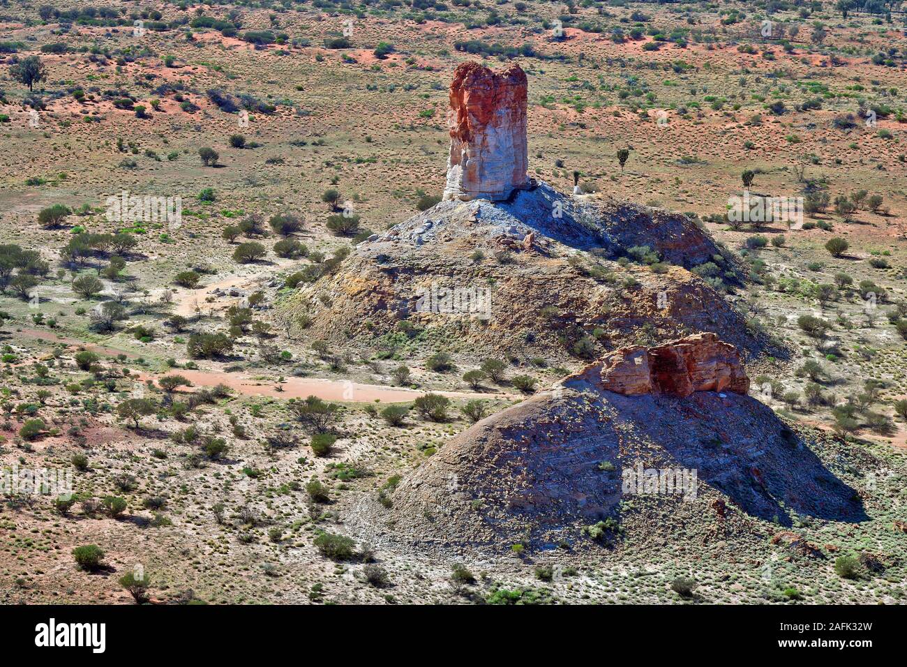 Australia, NT, aerial view of remarkable Chambers Pillar rock in ...