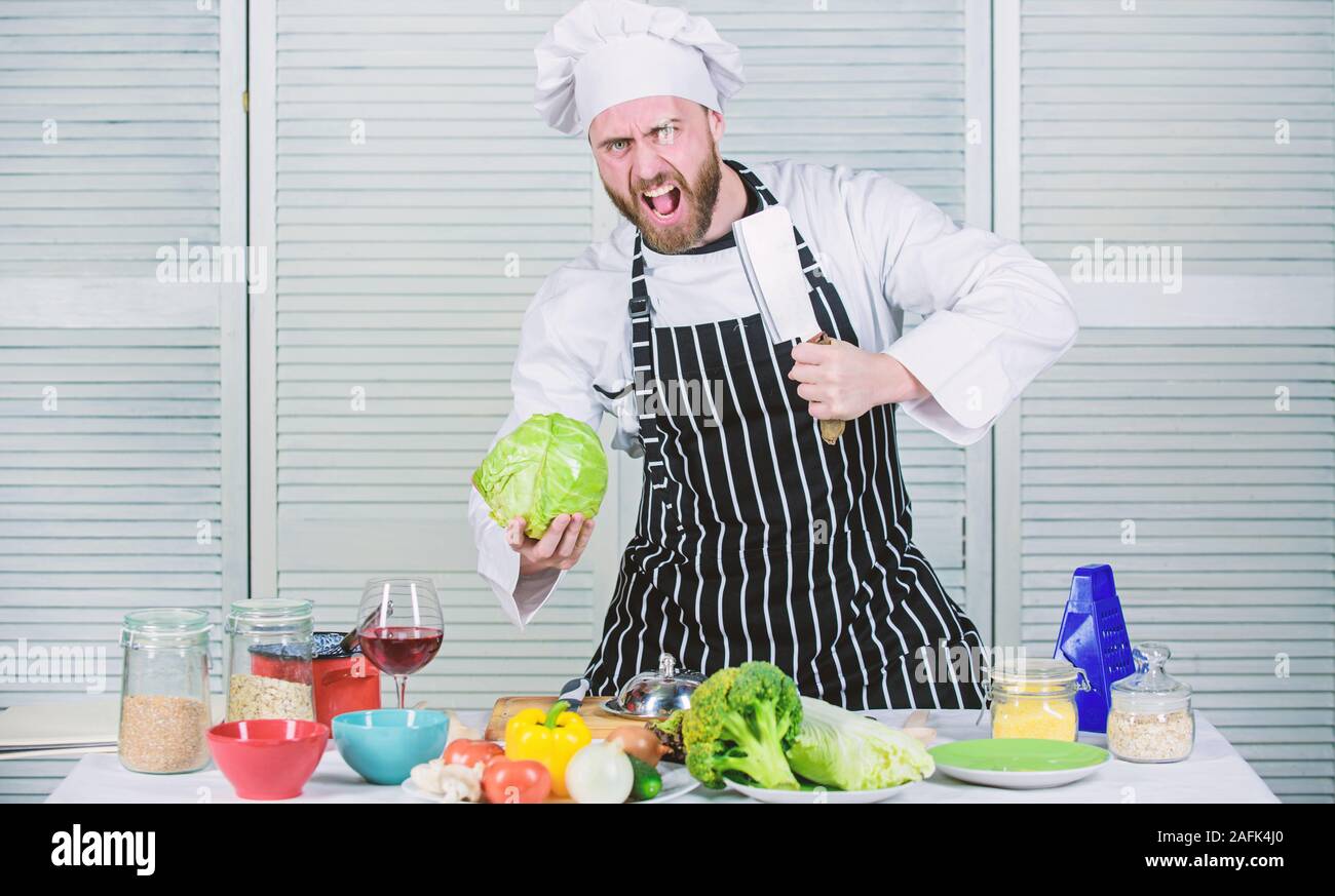 Healthy food clean eating selection. cook in restaurant, uniform ...