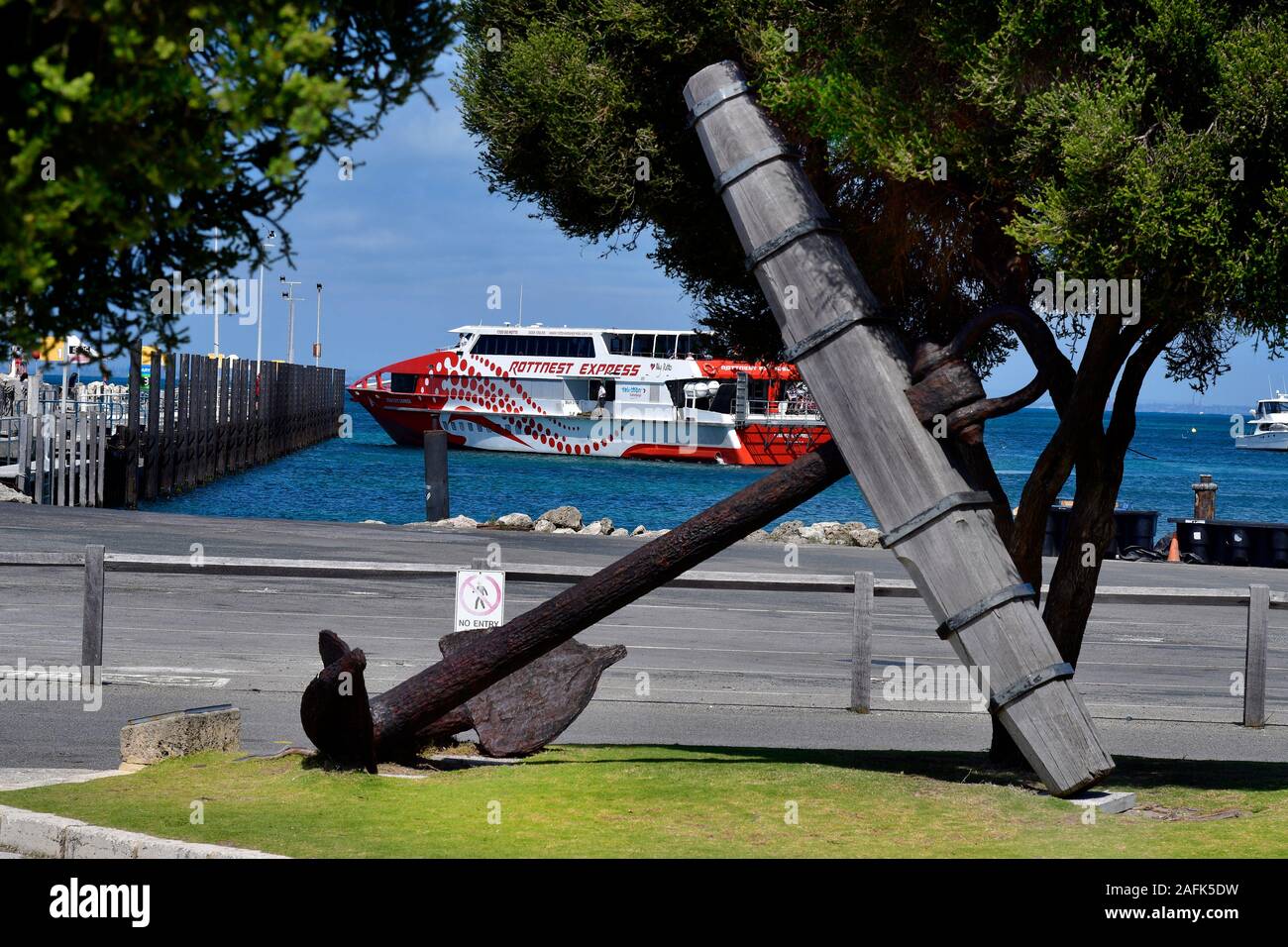 Perth, WA, Australia - November 27, 2017: Old anchor and ferry to Perth ...