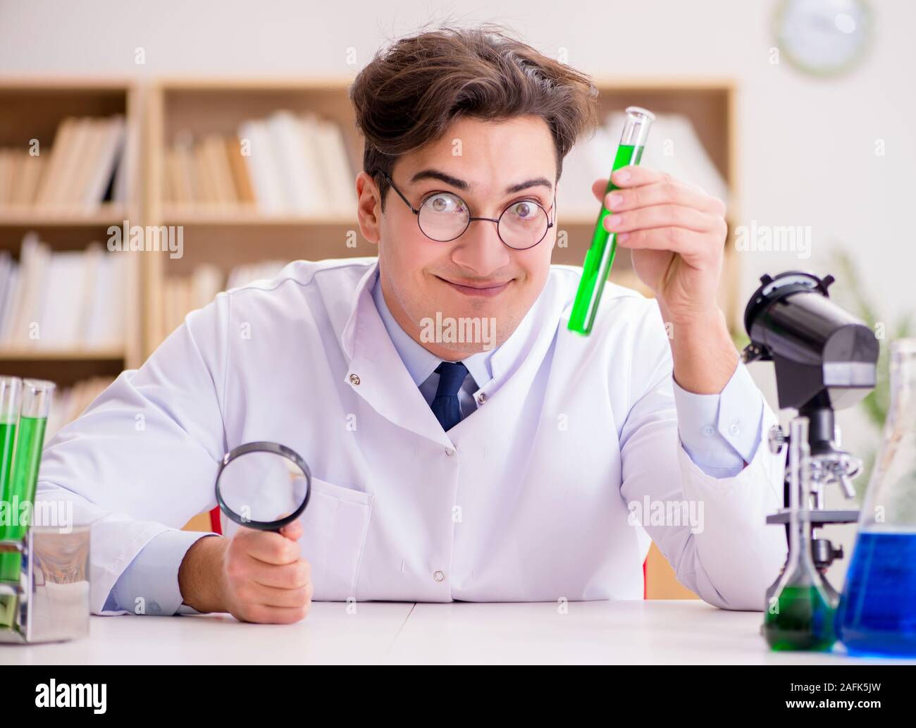 The mad crazy scientist doctor doing experiments in a laboratory Stock ...