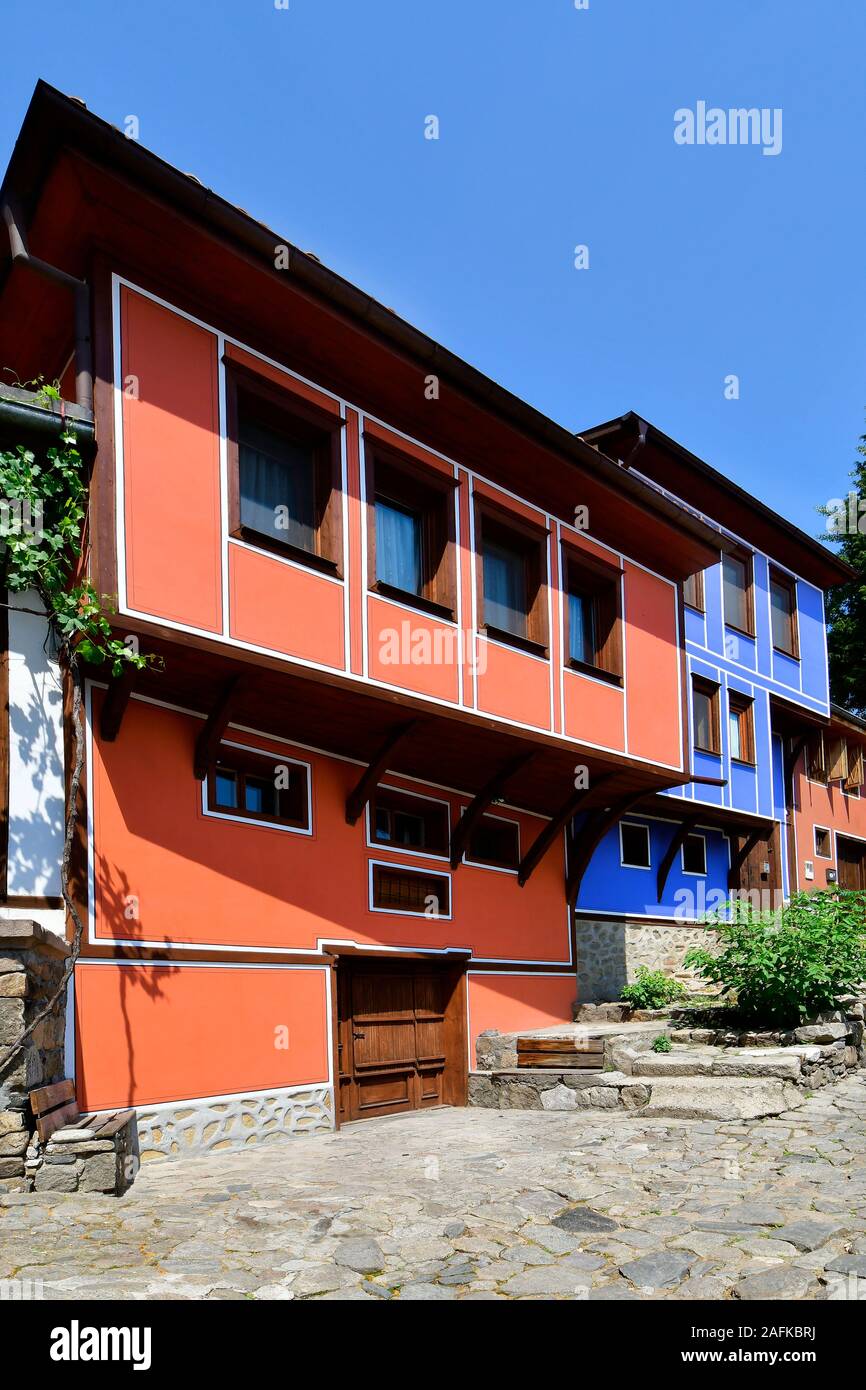 Bulgaria, Plovdiv, colorful buildings in traditional structure in Old ...