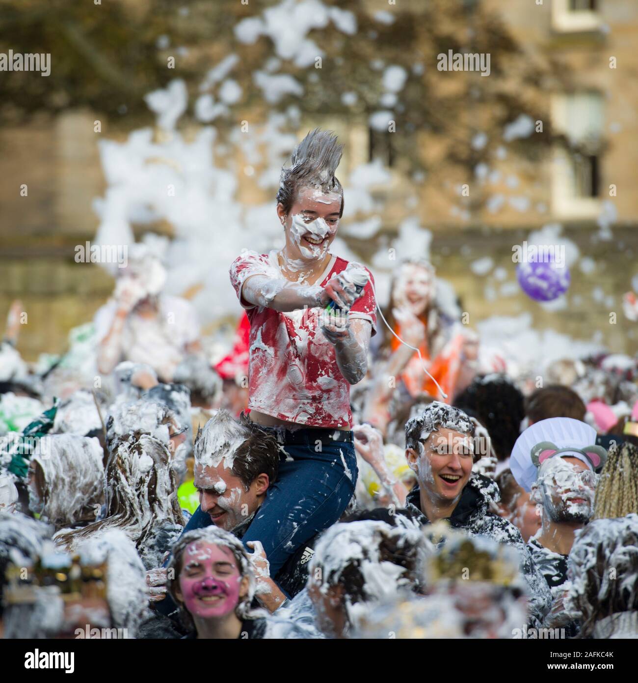 Students at St.Andrew's University celebrate Raisin Monday with a foam ...
