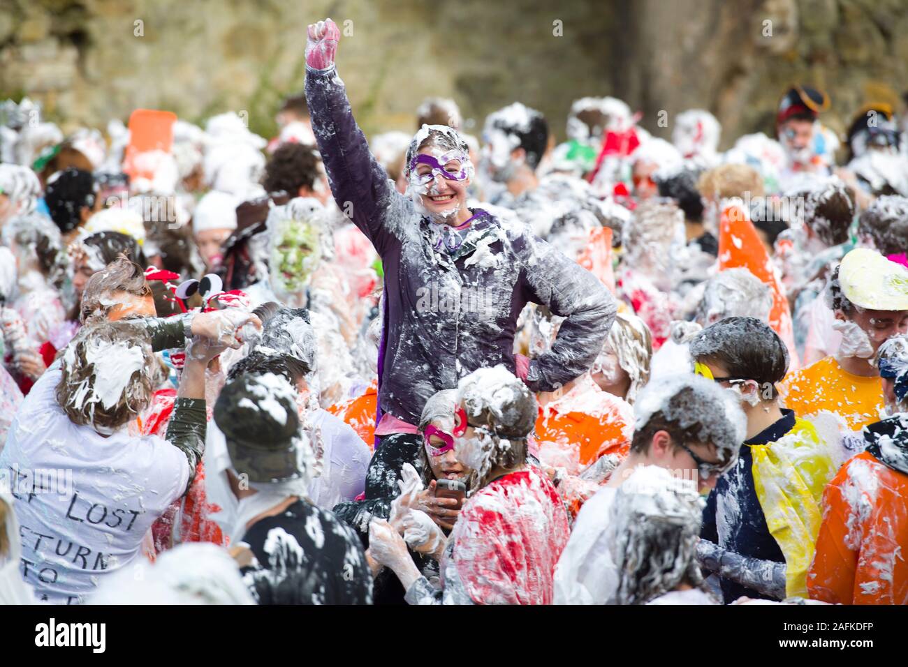 Students at St.Andrew's University celebrate Raisin Monday with a foam ...