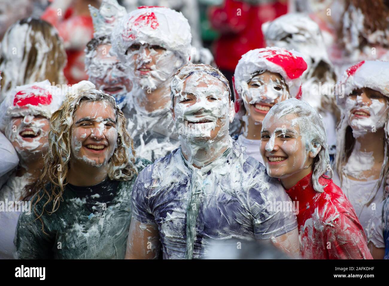 Students at St.Andrew's University celebrate Raisin Monday with a foam ...