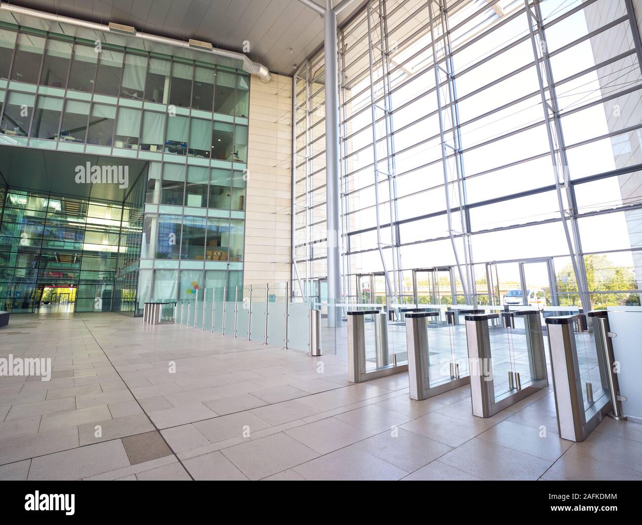 Interior View Of Modern Office Lobby With Security Check Barriers Stock ...