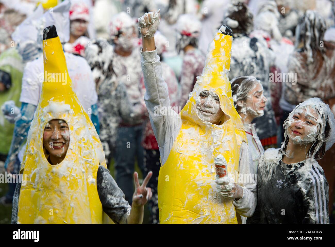 Students at St.Andrew's University celebrate Raisin Monday with a foam ...
