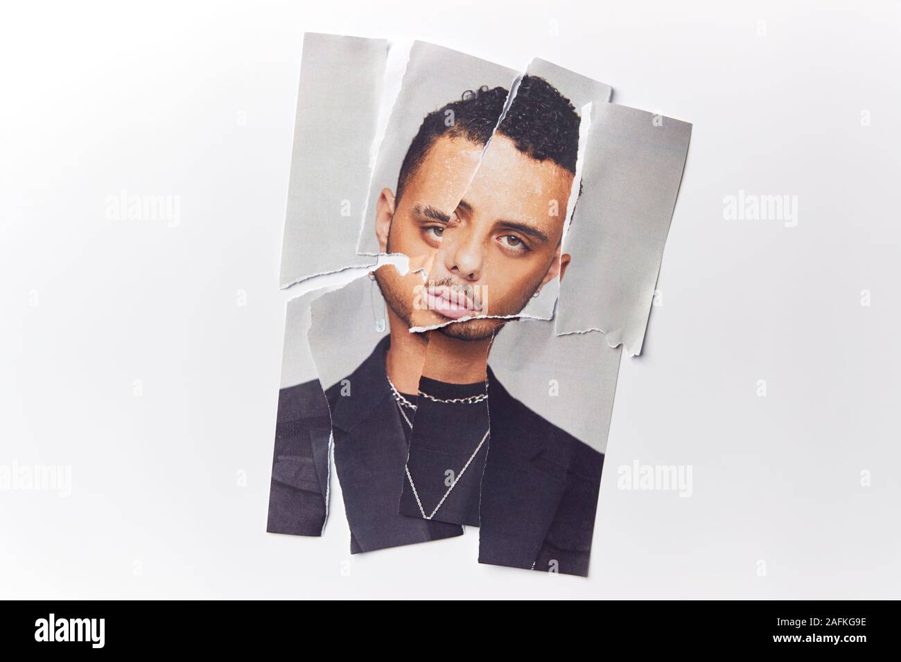 Mental Health Concept With Picture Of Unhappy Man Torn Into Pieces And ...