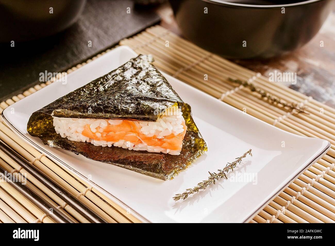 Onigiri with salmon. Japanese national cuisine. Stuffed Rice Balls ...