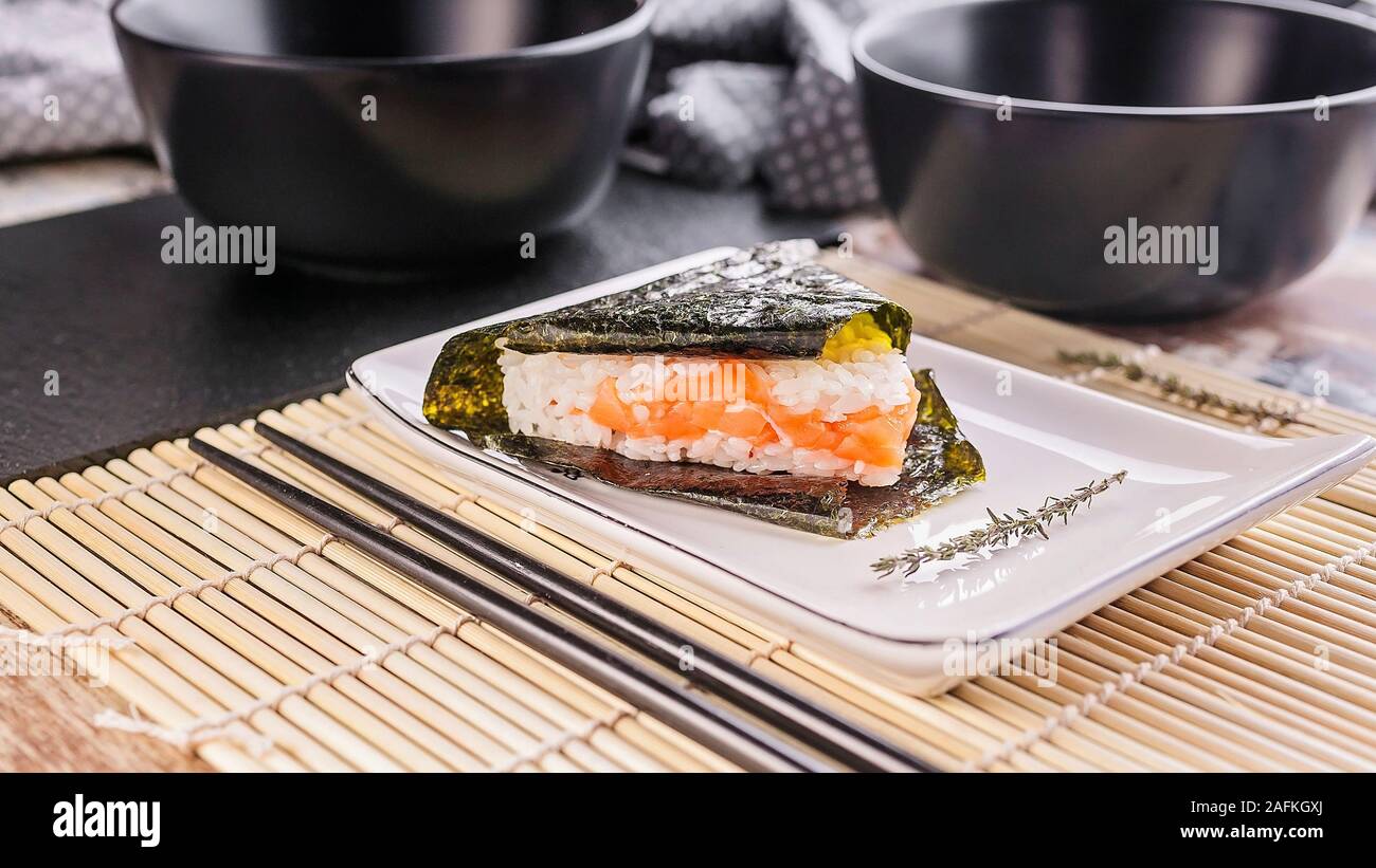 Onigiri with salmon. Japanese national cuisine. Stuffed Rice Balls ...