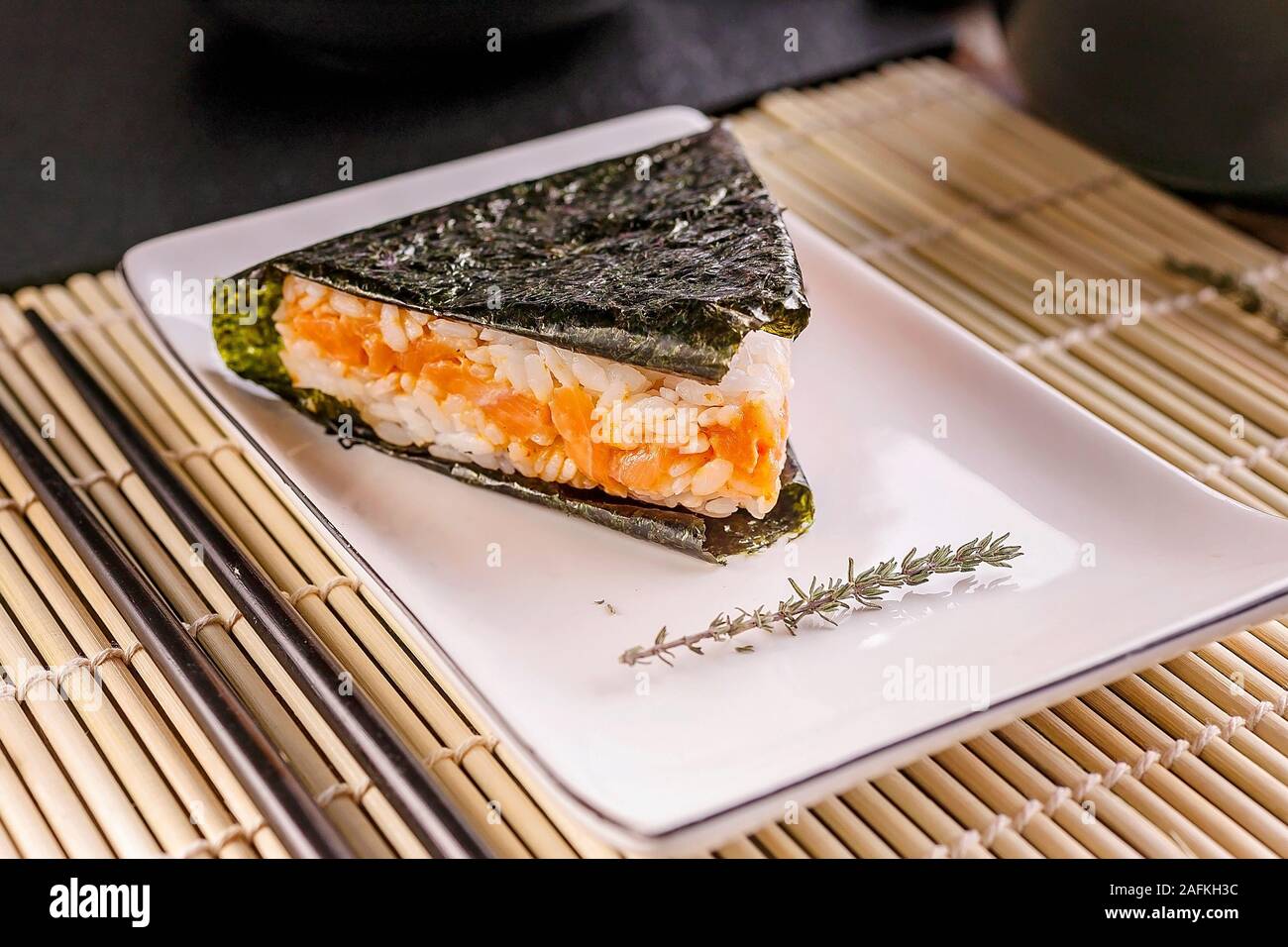 Onigiri with smoked salmon. Japanese national cuisine. Stuffed Rice ...