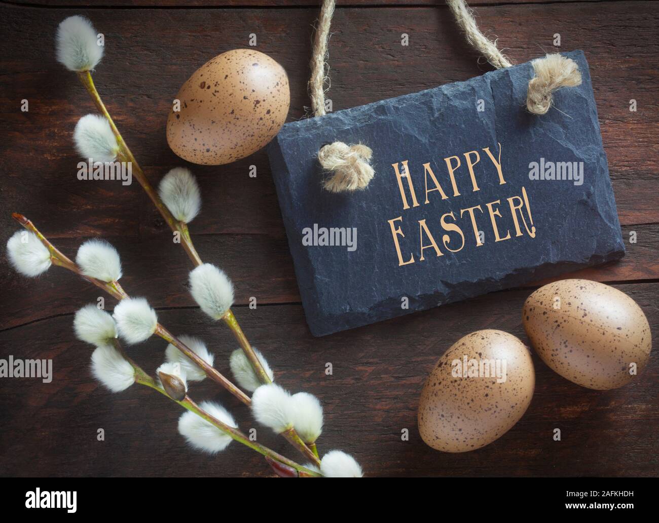 Easter Decorations With A Happy Easter Message Stock Photo - Alamy