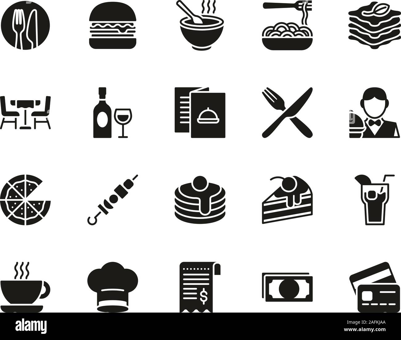 Dinner At Restaurant Icons Black & White Set Big Stock Vector Image ...