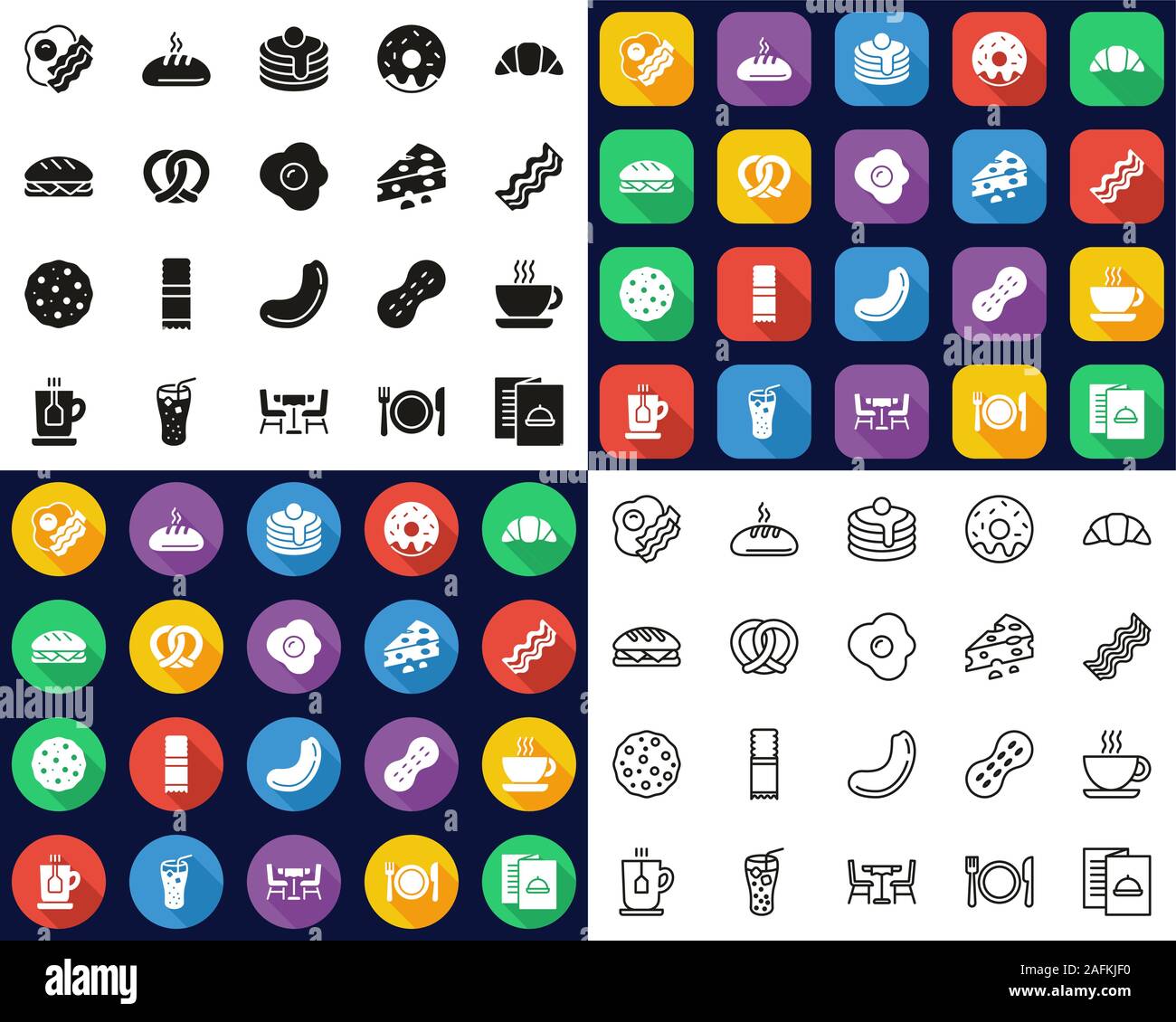 Breakfast Icons All in One Icons -Black & White-Color Flat Design-Thin Line- Set Stock Vector ...