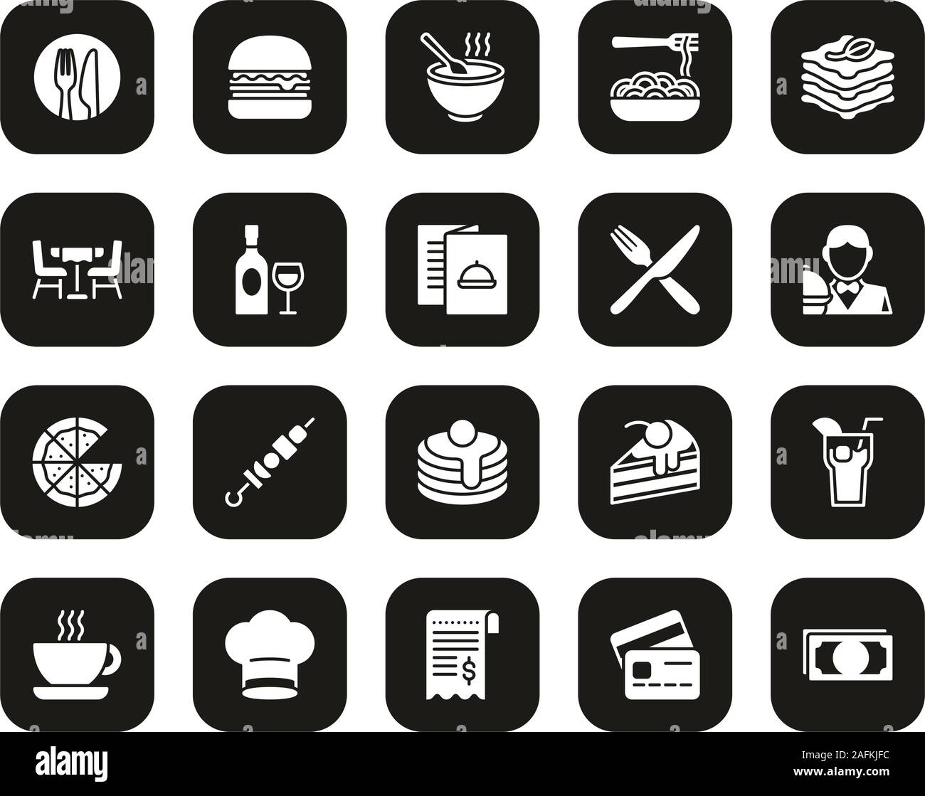 Dinner At Restaurant Icons White On Black Set Big Stock Vector Image ...