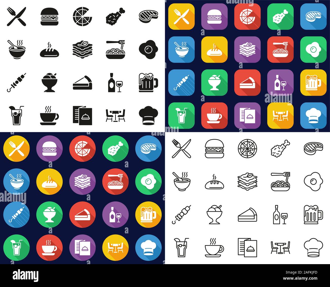 Lunch Icons All in One Icons -Black & White-Color Flat Design-Thin Line ...