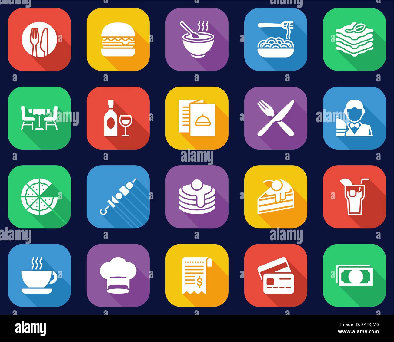 Dinner At Restaurant Icons Flat Design Set Big Stock Vector Image & Art ...