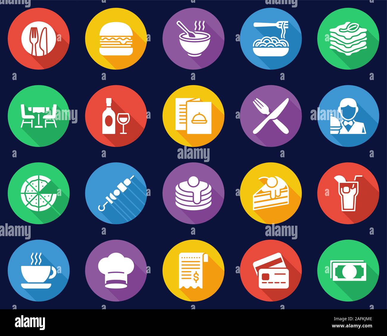 Big set of circle flat design icons with restaurant hi-res stock ...