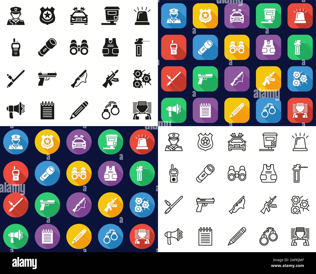 Police Highway Patrol Icons -Black & White-Color Flat Design-Thin Line ...