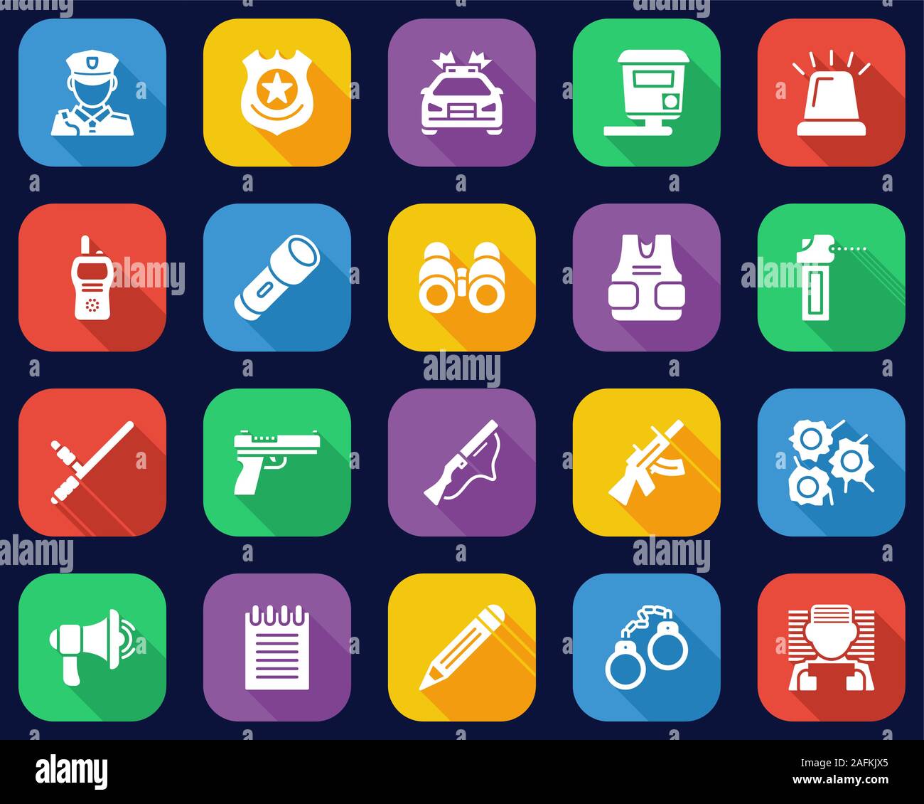 Police Highway Patrol Icons Flat Design Set Big Stock Vector Image ...