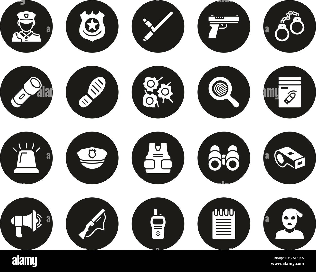 Police Or Detective Icons White On Black Circle Set Big Stock Vector ...