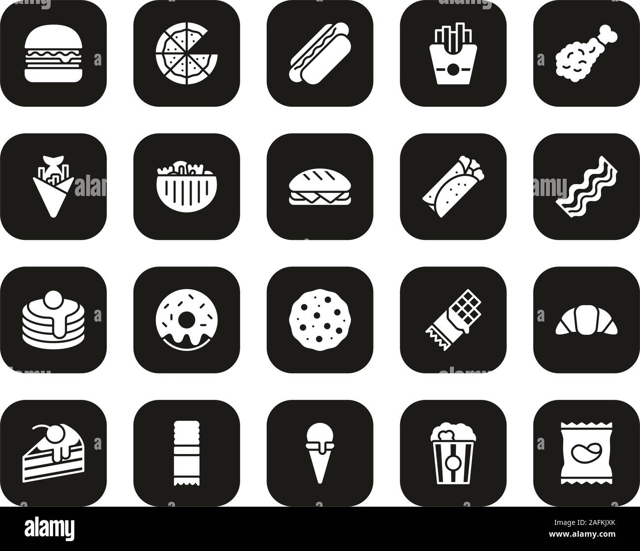 Snack Or Junk Food Icons White On Black Set Big Stock Vector Image ...