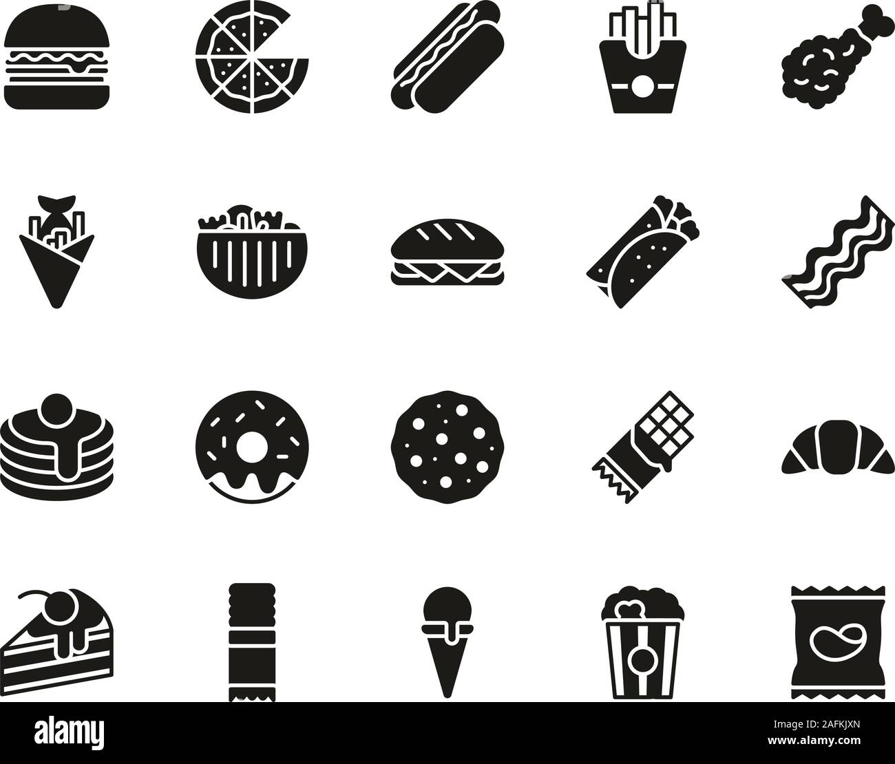 Snack Or Junk Food Icons Black & White Set Big Stock Vector Image & Art ...
