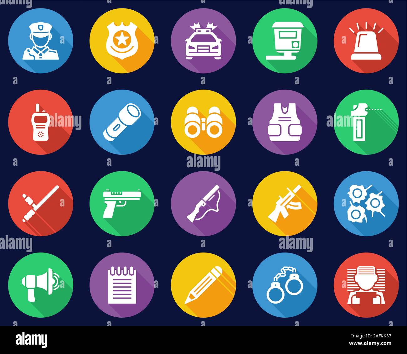 Police Highway Patrol Icons Flat Design Circle Set Big Stock Vector ...