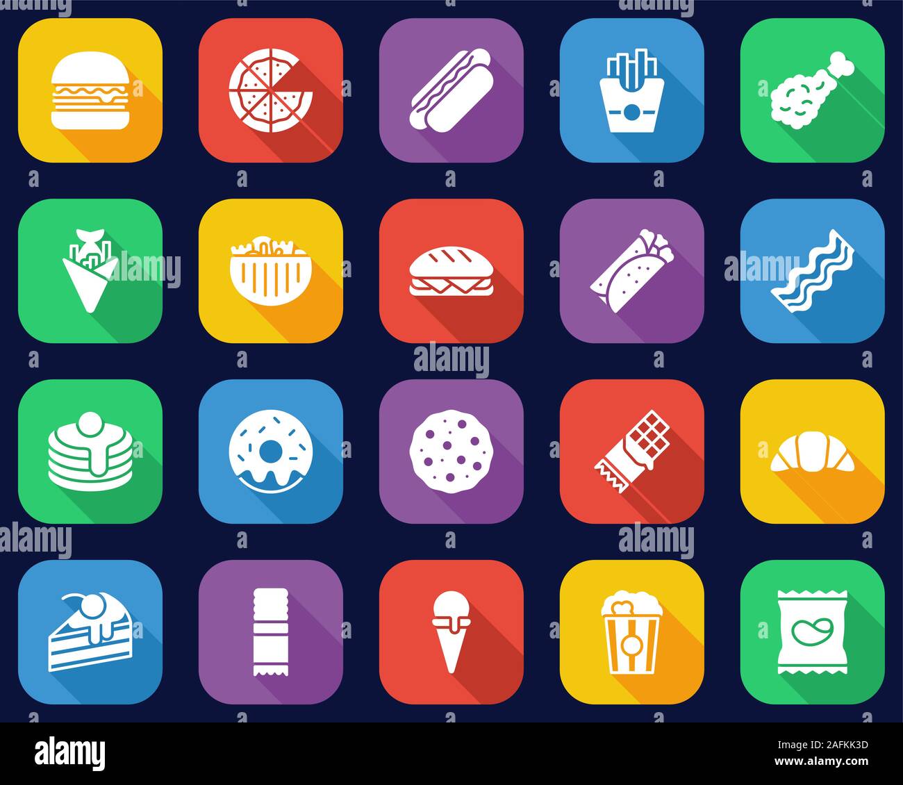 Snack Or Junk Food Icons Flat Design Set Big Stock Vector Image & Art ...