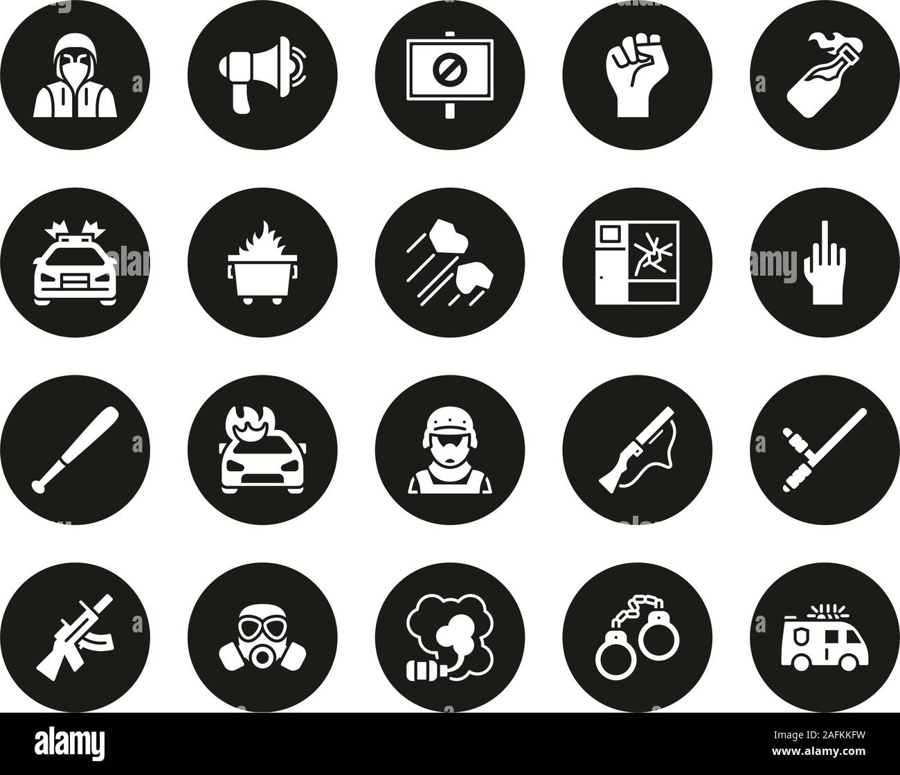 Riot or Public Disturbance Icons White On Black Circle Set Big Stock ...