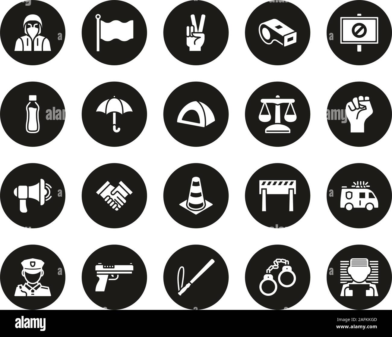 Peaceful Protest Or Demonstration Icons White On Black Circle Set Big ...