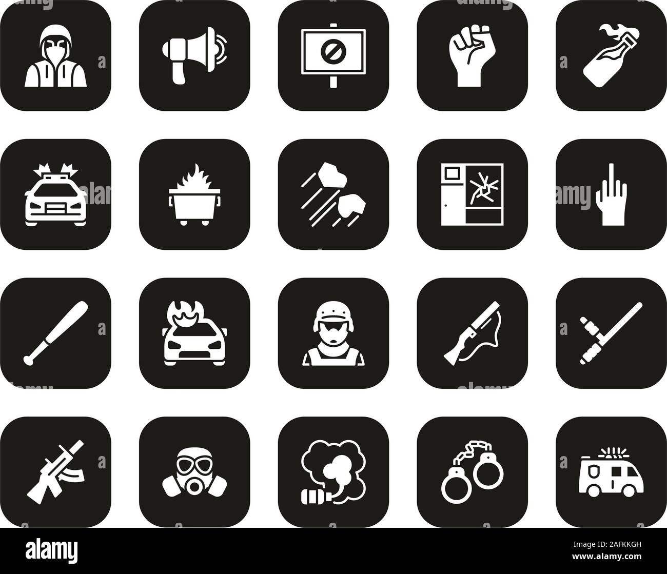 Riot or Public Disturbance Icons White On Black Set Big Stock Vector ...
