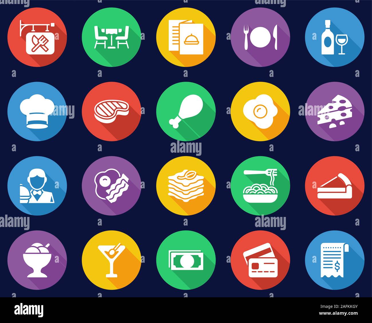 Restaurant Icons Flat Design Circle Big Set Stock Vector Image & Art ...