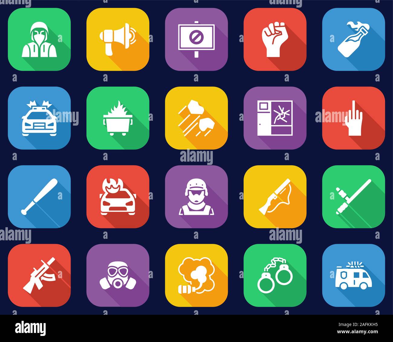 Riot or Public Disturbance Icons Flat Design Set Big Stock Vector Image ...