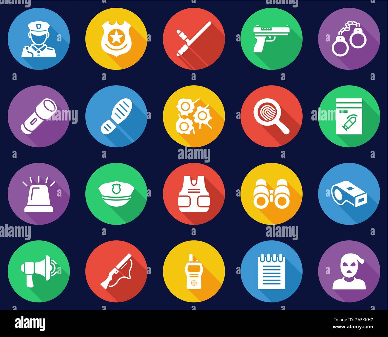 Police Or Detective Icons Flat Design Circle Set Big Stock Vector Image ...