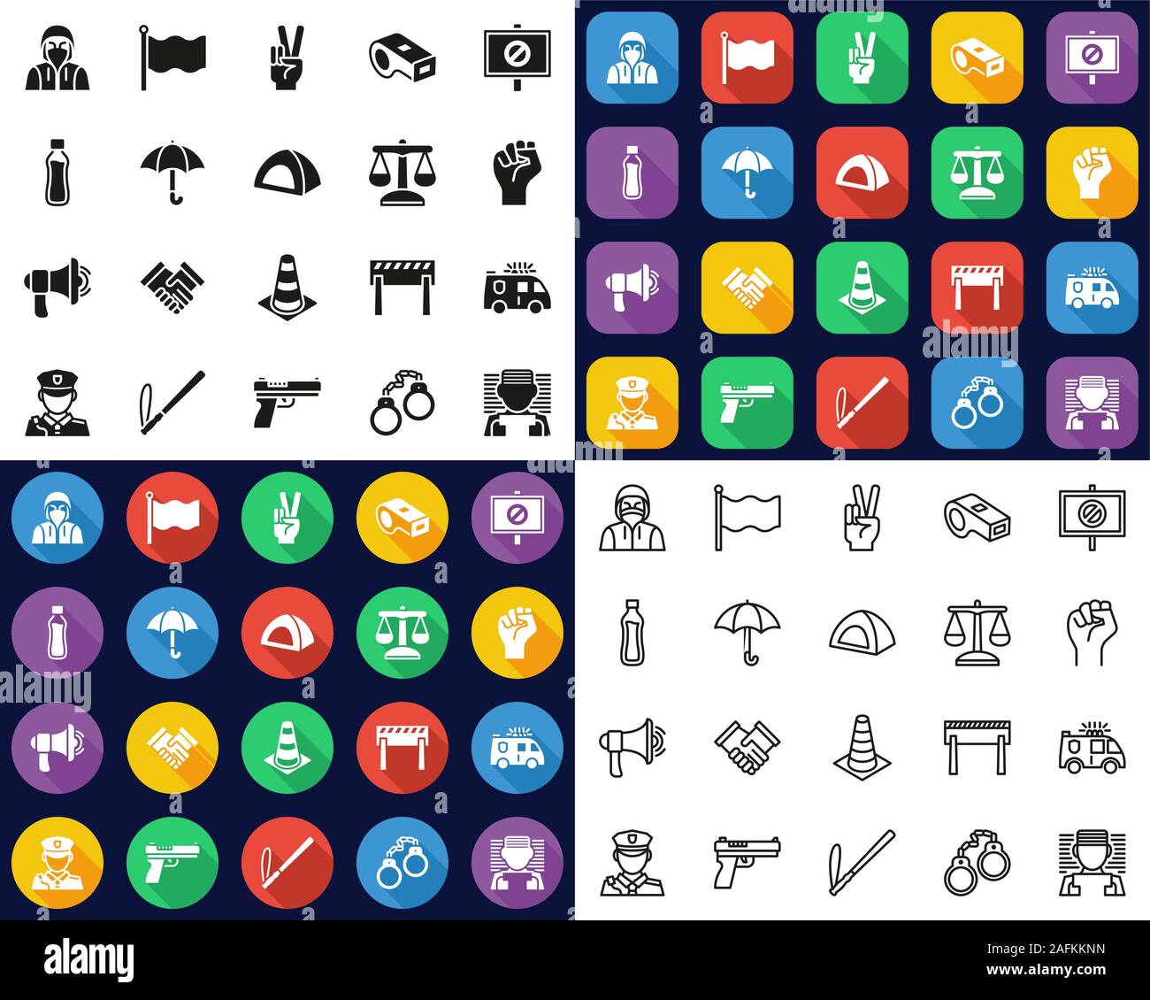 Peaceful Protest Or Demonstration Icons -Black & White-Color Flat ...