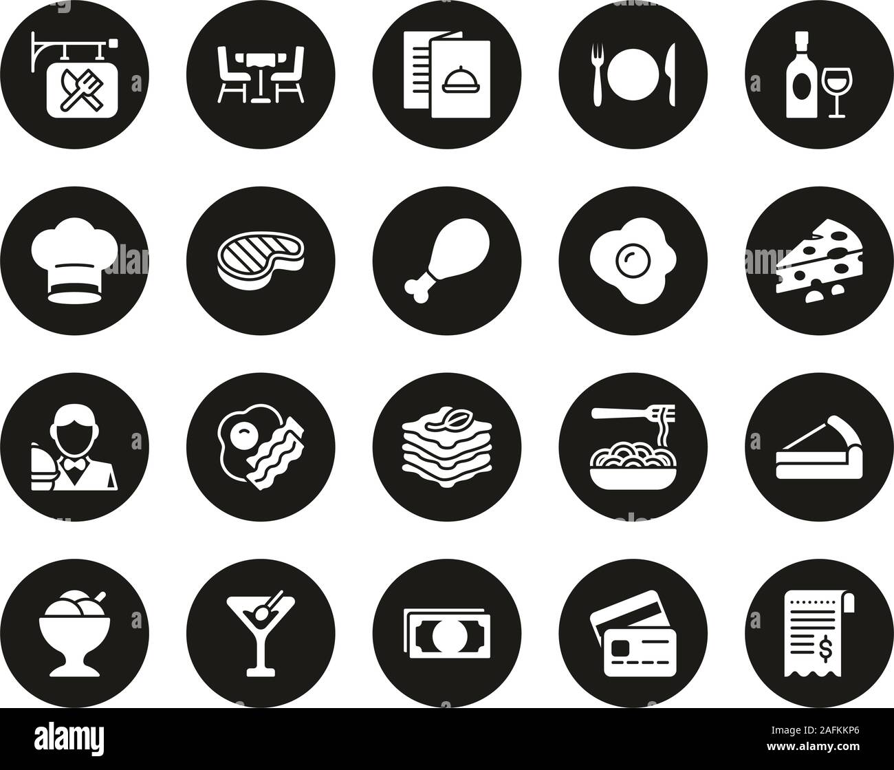 Restaurant Icons White On Black Circle Big Set Stock Vector Image & Art ...