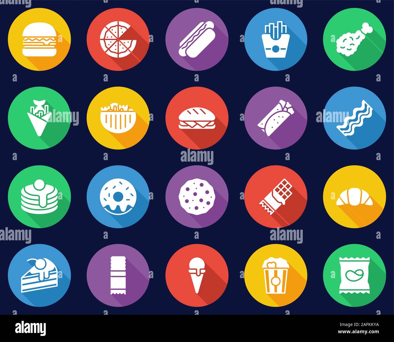 Snack Or Junk Food Icons Flat Design Circle Set Big Stock Vector Image ...