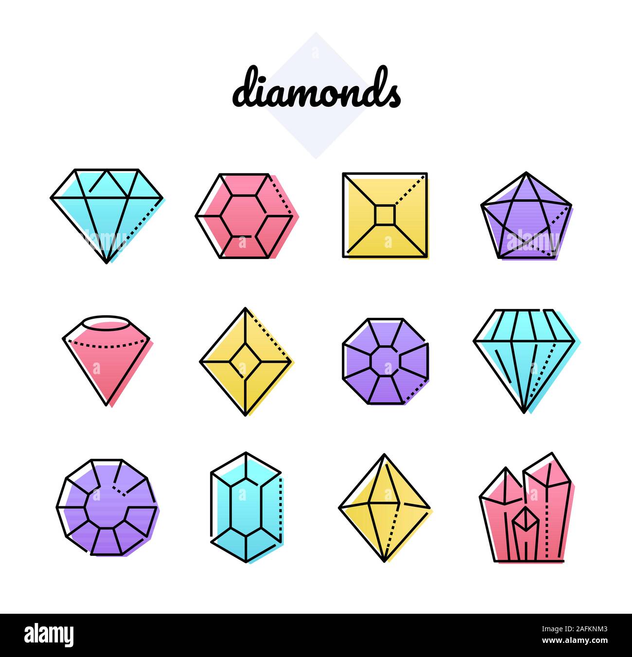 Set of diamonds - line design style objects Stock Vector Image & Art ...