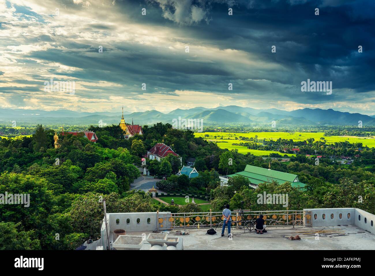 Amazing Thailand temple with Buddha statue on top of mountain on ...