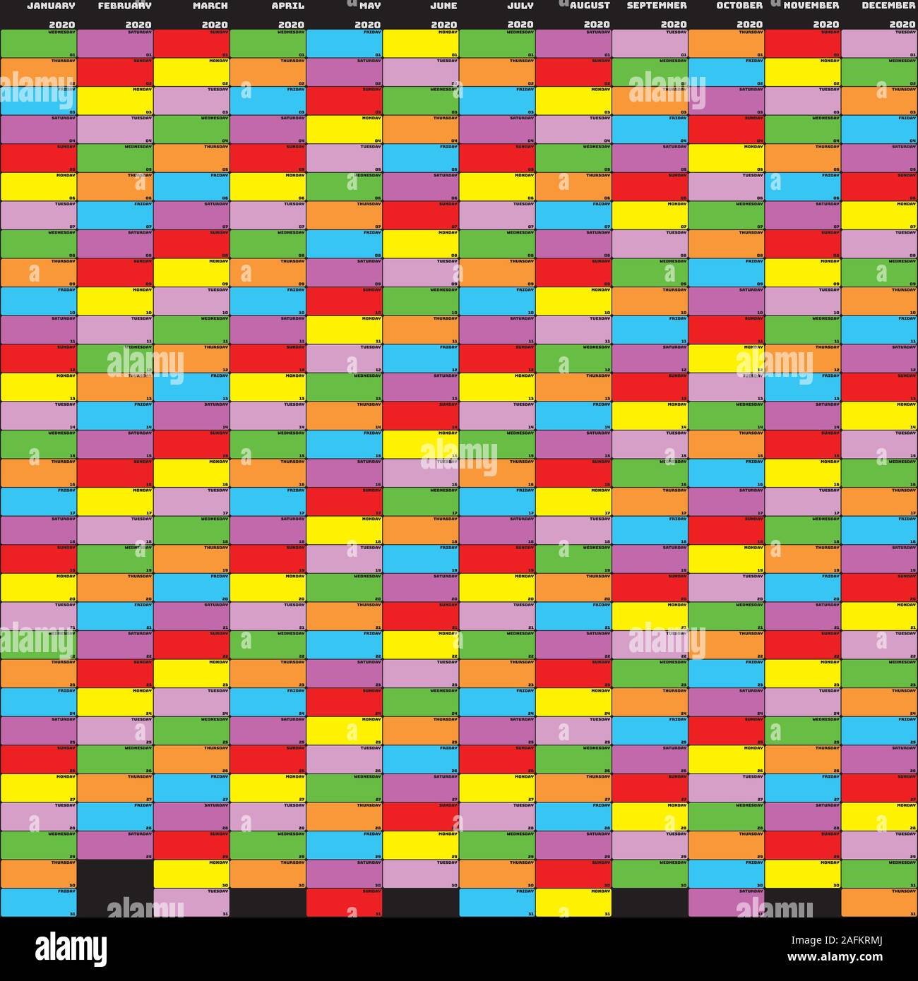 2020 Planer calendar square format specific color for each weekday ...