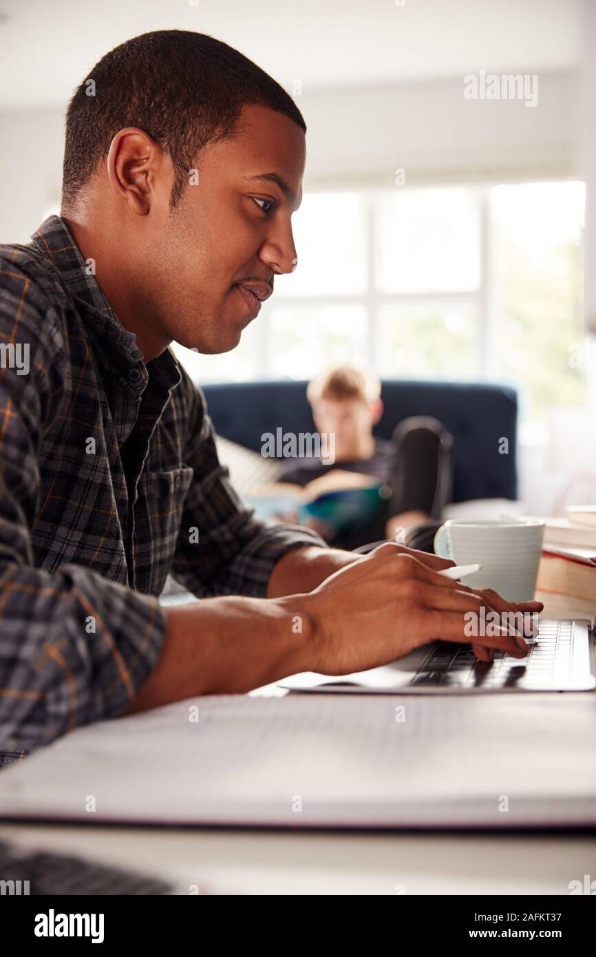 Two Male College Students In Shared House Bedroom Studying Together ...
