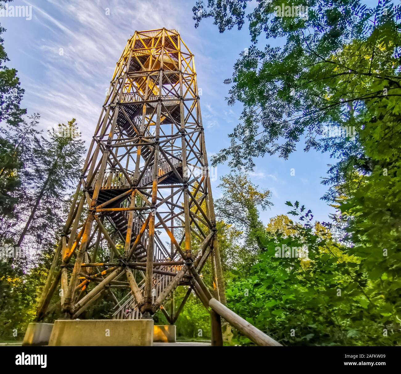 large wooden watching tower in city park berg en bos in apeldoorn, the ...