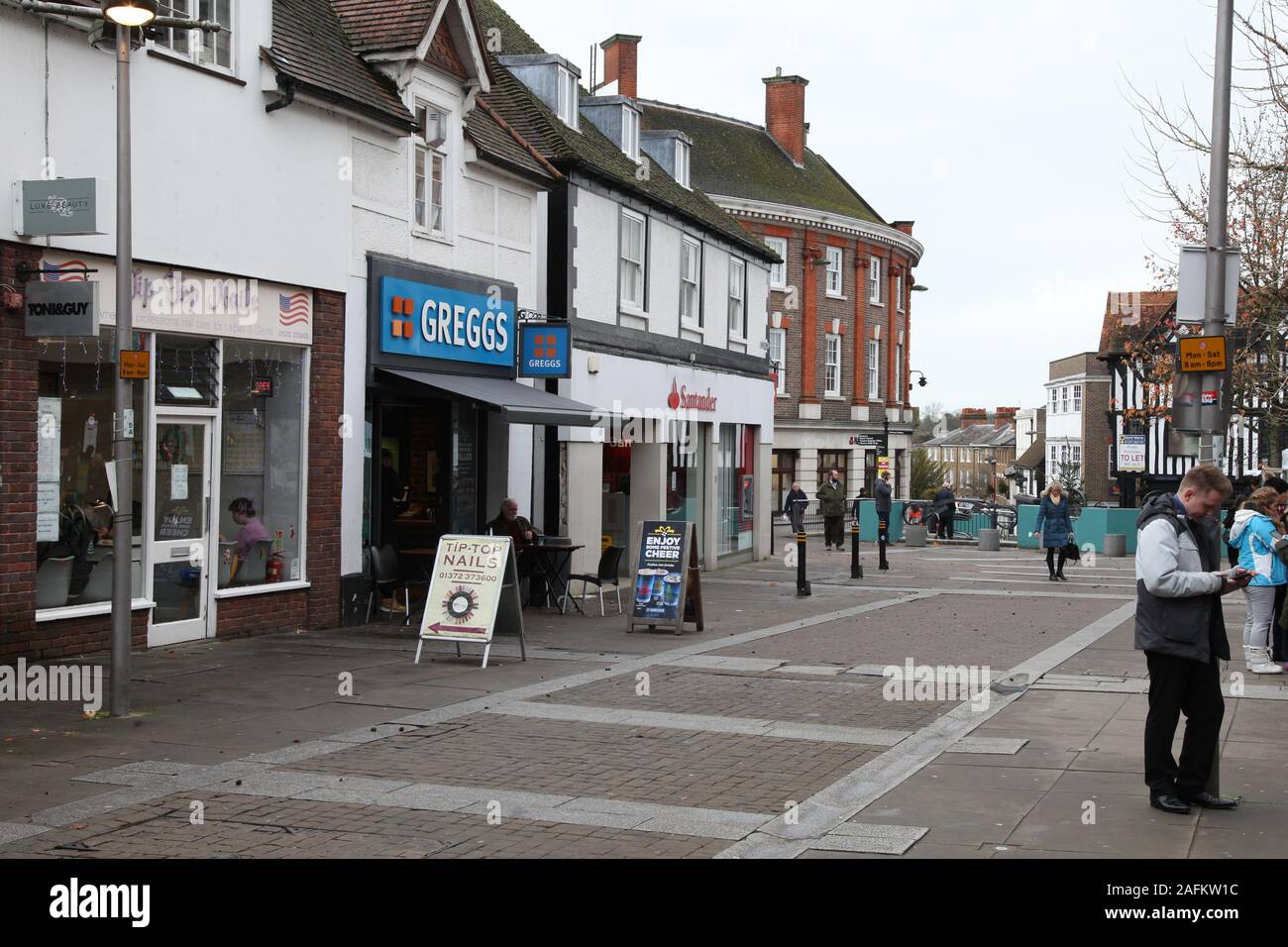 Leatherhead town centre High Street with pedestrians, looking West ...