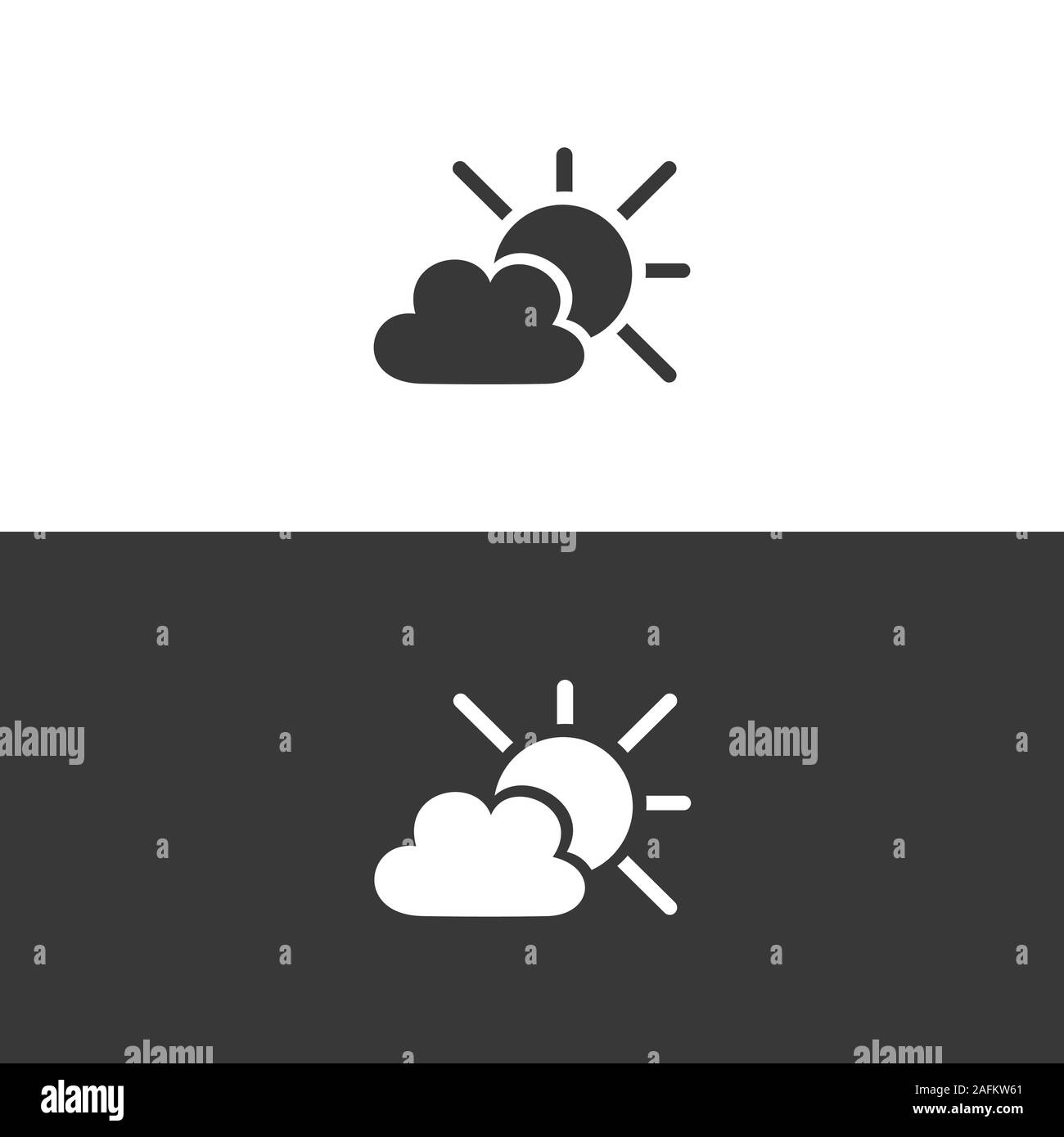 Sun and cloud. Icon on black and white background. Weather flat vector ...
