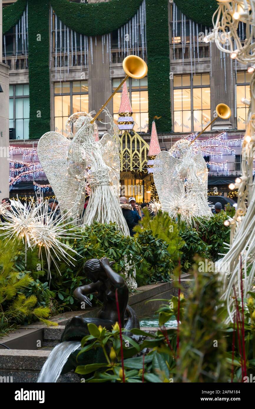 Holiday decorations at Rockefeller Center, NYC, USA Stock Photo - Alamy