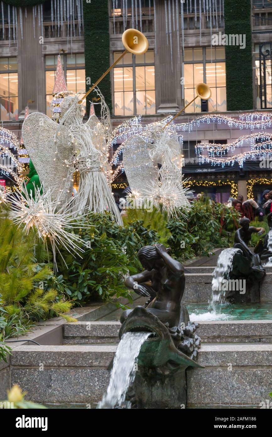 Holiday decorations at Rockefeller Center, NYC, USA Stock Photo - Alamy